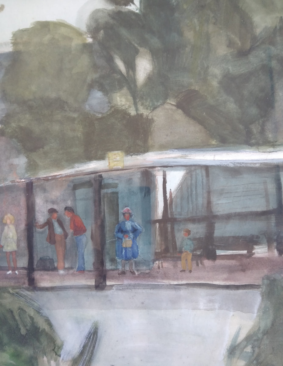 Rodney Joseph Burn RA British (1899 – 1984): The Bus Stop. Watercolour ...